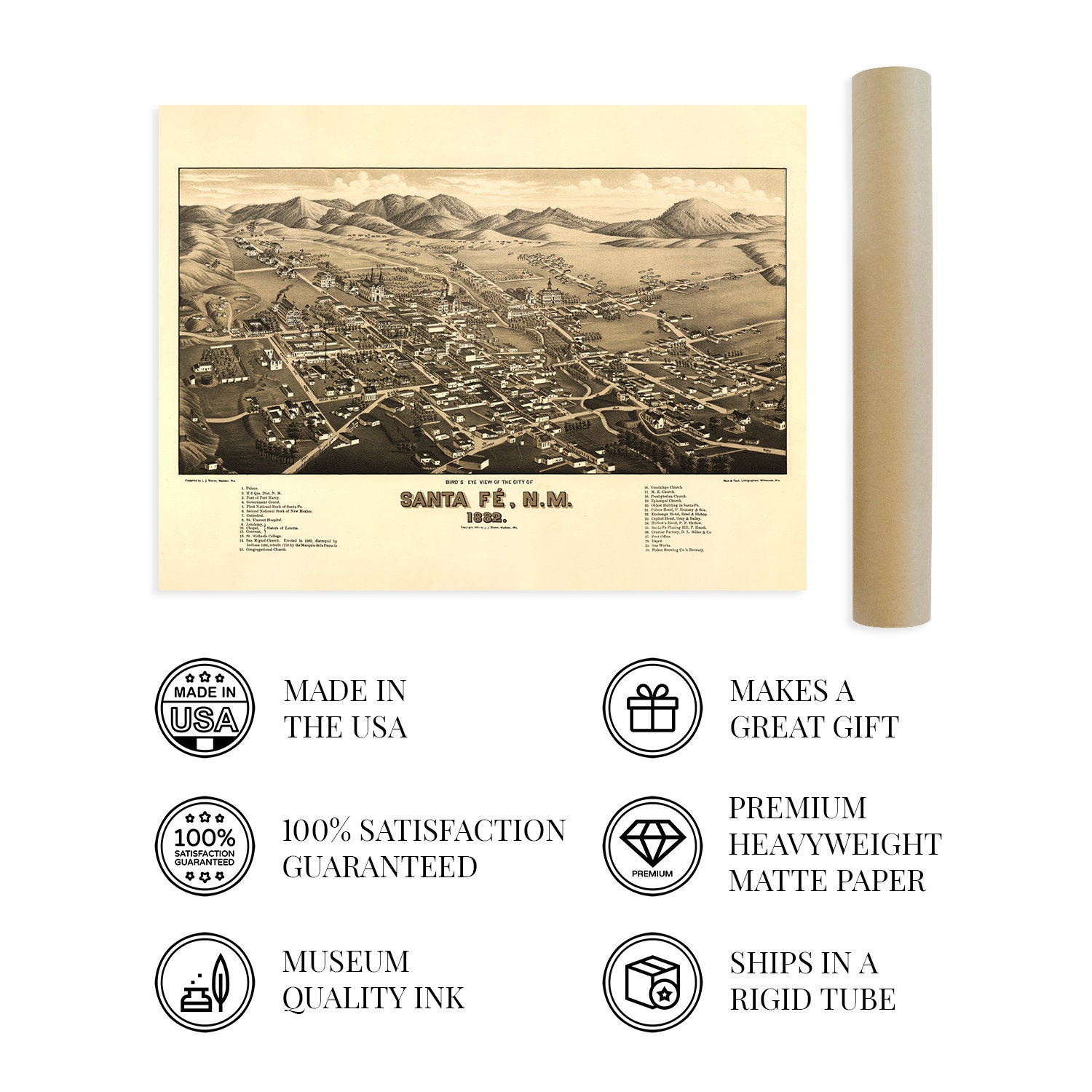 1882 Santa Fe New Mexico Map - Map of Santa Fe Wall Art - Santa Fe City ...