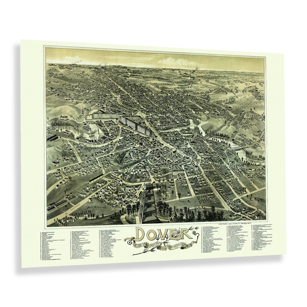 1888 Dover New Hampshire Map Poster - Bird's Eye View Map of Stafford ...