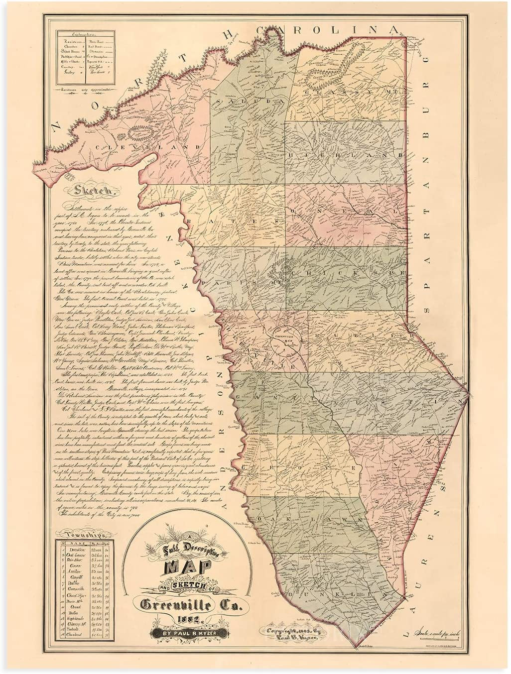 1882 Map of Greenville County South Carolina Vintage Map of Greenville ...