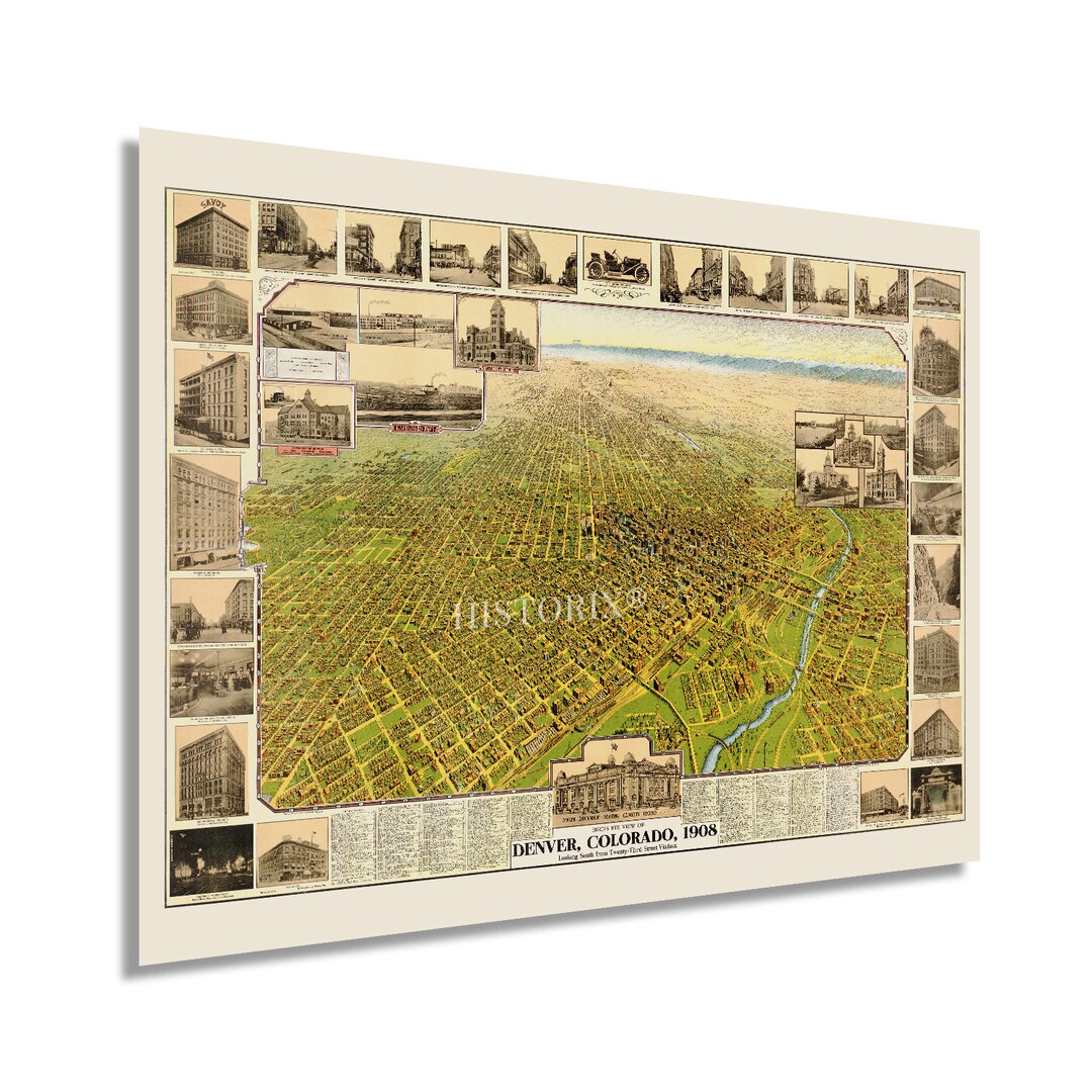 1908 Denver Colorado Map - Vintage Colorado Map - Old Wall Map of ...