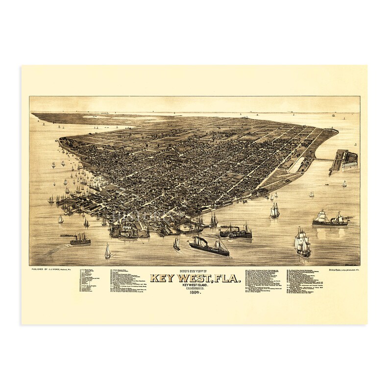1884 Map of Key West Florida Vintage Key West Poster History Map of Key ...