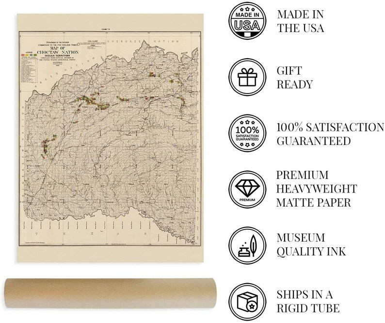 1900 Choctaw Nation Indian Territory Map - Vintage Map of Choctaw ...