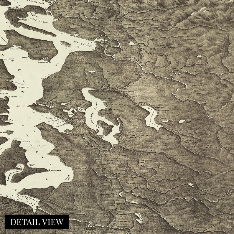 1891 Puget Sound Map Old Puget Sound Wall Map Bird's - Etsy