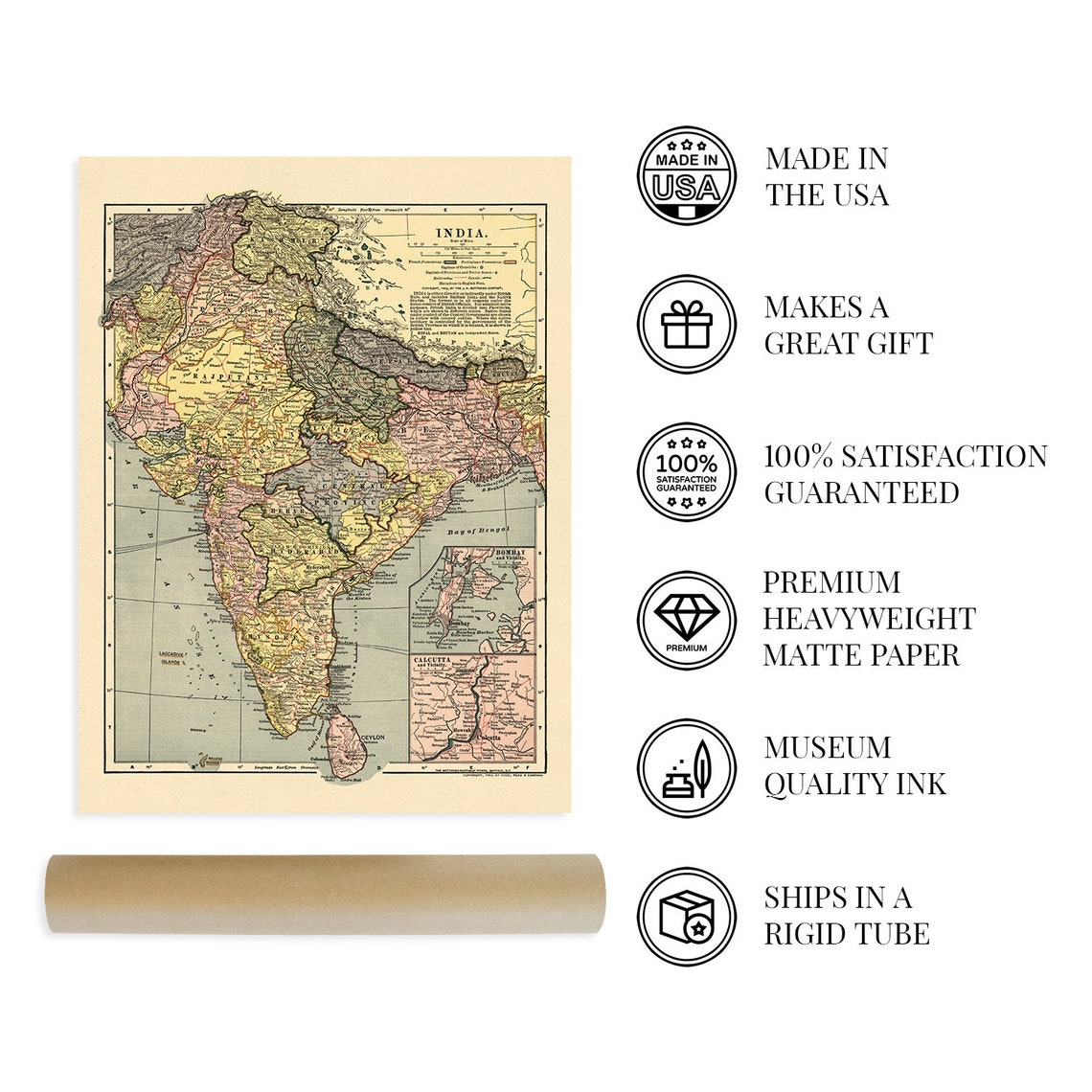 1903 India Map Poster Vintage Map of India Wall Art History Map of ...