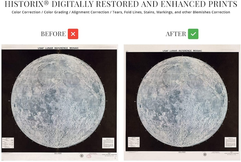 1966 Lunar Moon Map Poster - Lunar Map - Moon Poster Vintage Map With ...