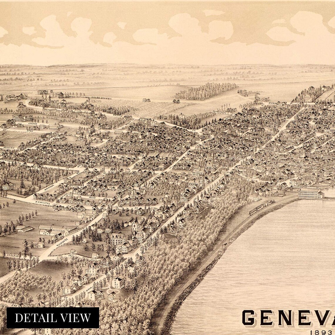 1893 Geneva New York Poster Map Vintage Map of Geneva Wall Art Old ...