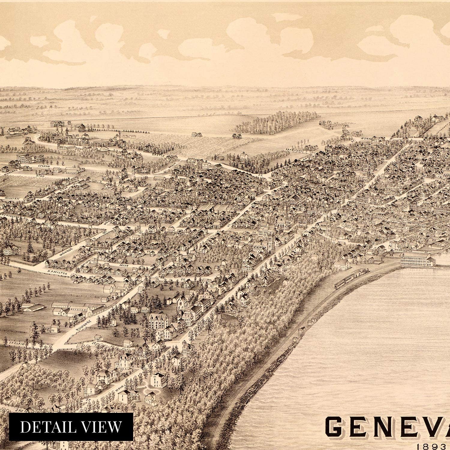 1893 Geneva New York Poster Map - Vintage Map of Geneva Wall Art - Old ...