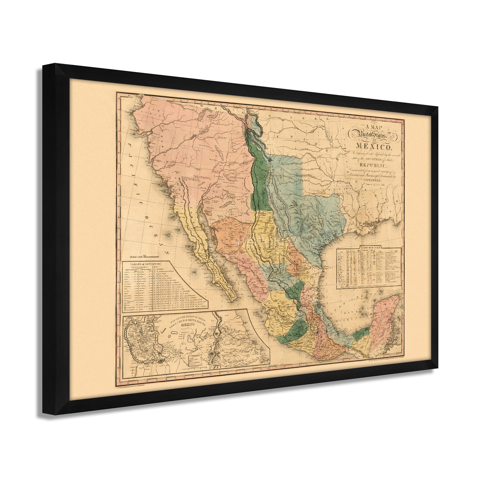 1846 Mexico Map Framed Vintage Mexico Wall Map History Map of Mexico ...