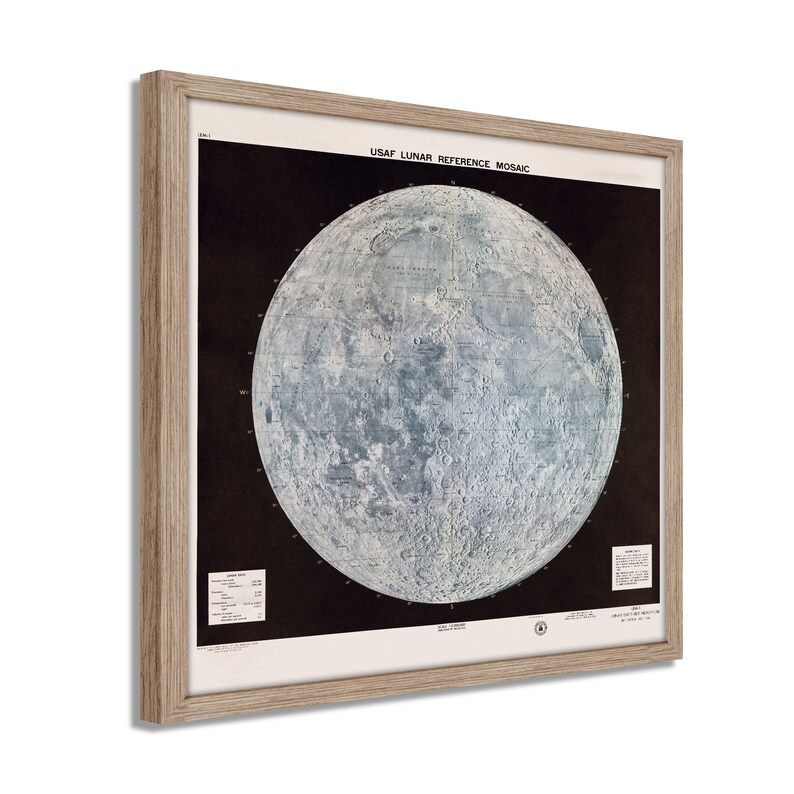 1966 Map of the Moon Framed Vintage Moon Poster Restored - Etsy