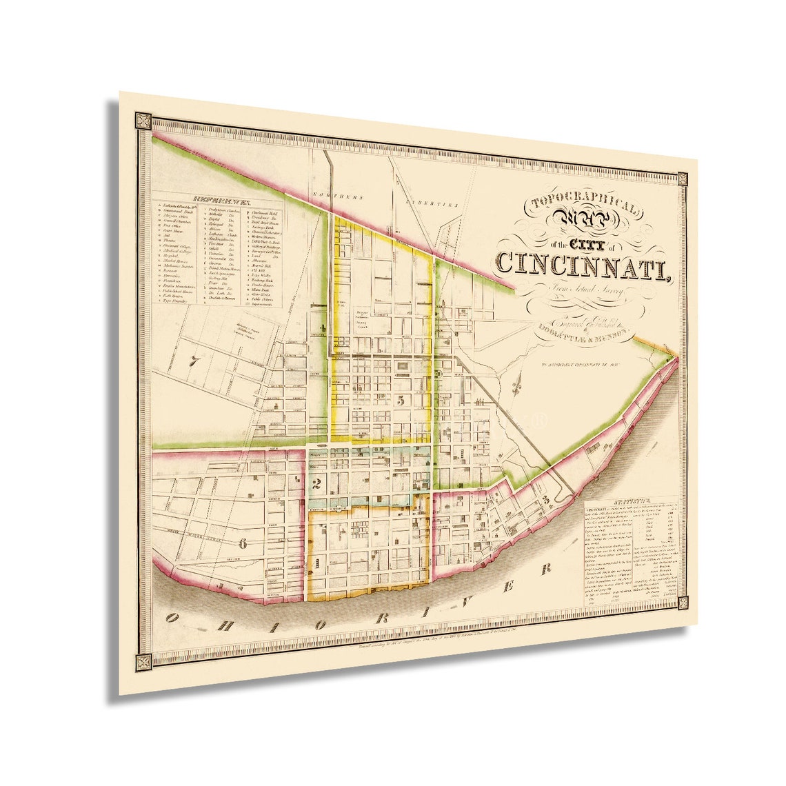 1841 Cincinnati Ohio Map Vintage Map of Cincinnati Ohio Old Cincinnati ...