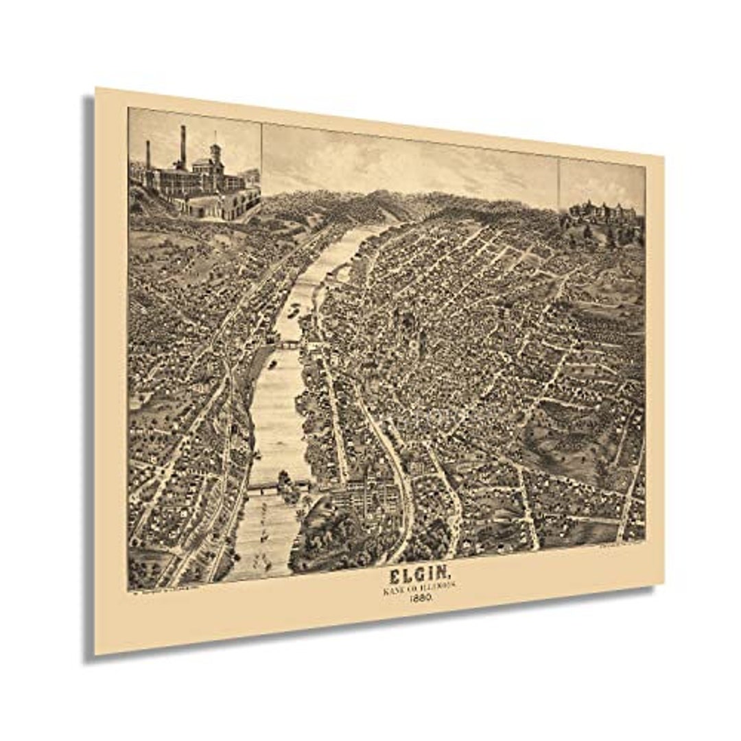 1880 Elgin Illinois Map Poster - History Map of Elgin Illinois Wall Art ...