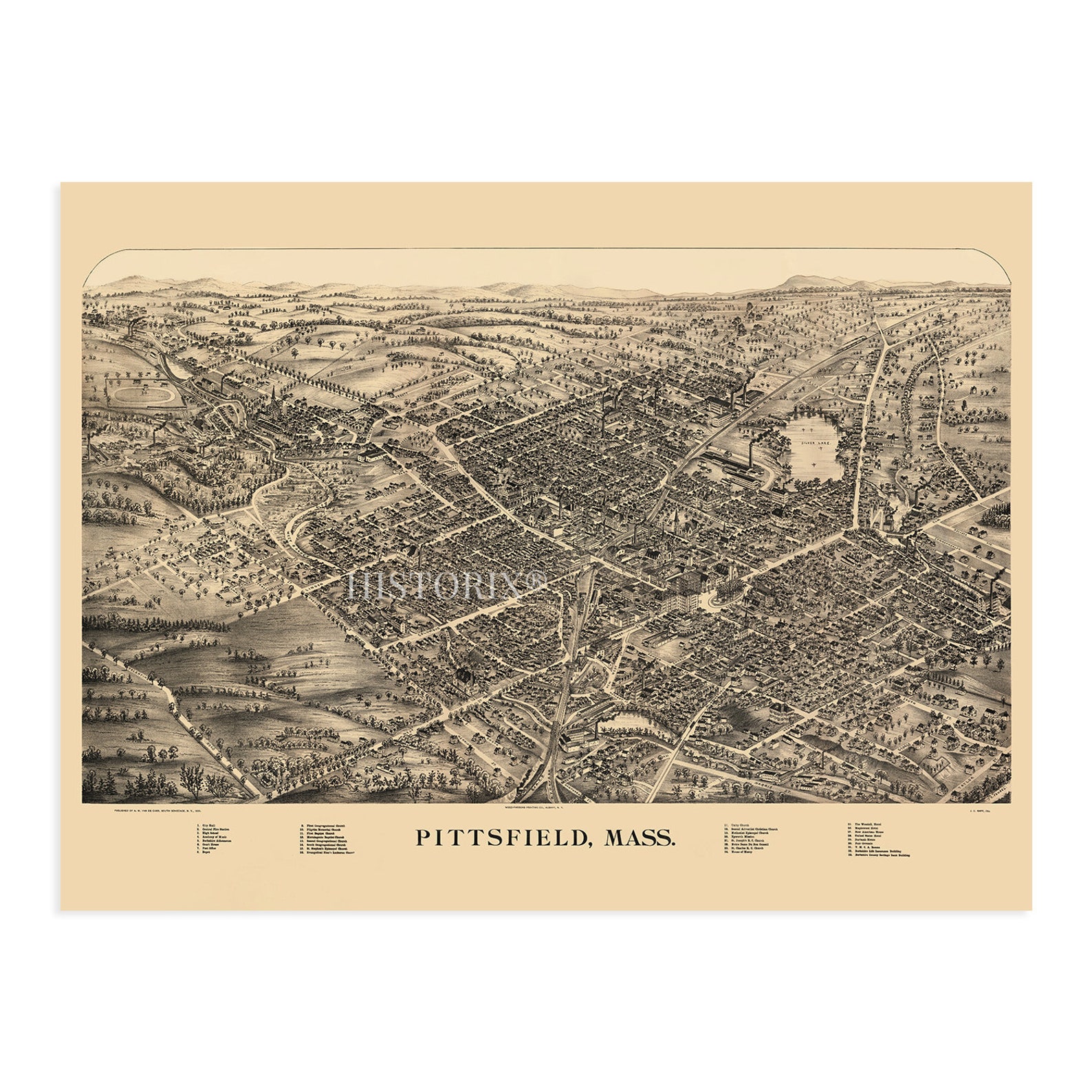 1899 Pittsfield Massachusetts Map - Old Map of Pittsfield MA Wall Art ...