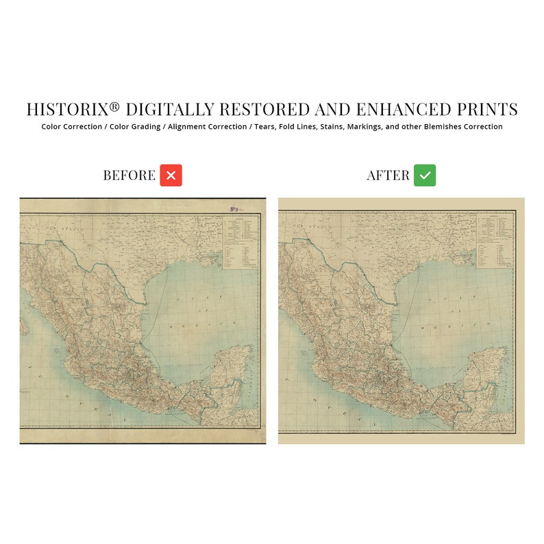 1900 Mexico Map Poster Vintage Mapa De Mexico Wall Art - Etsy