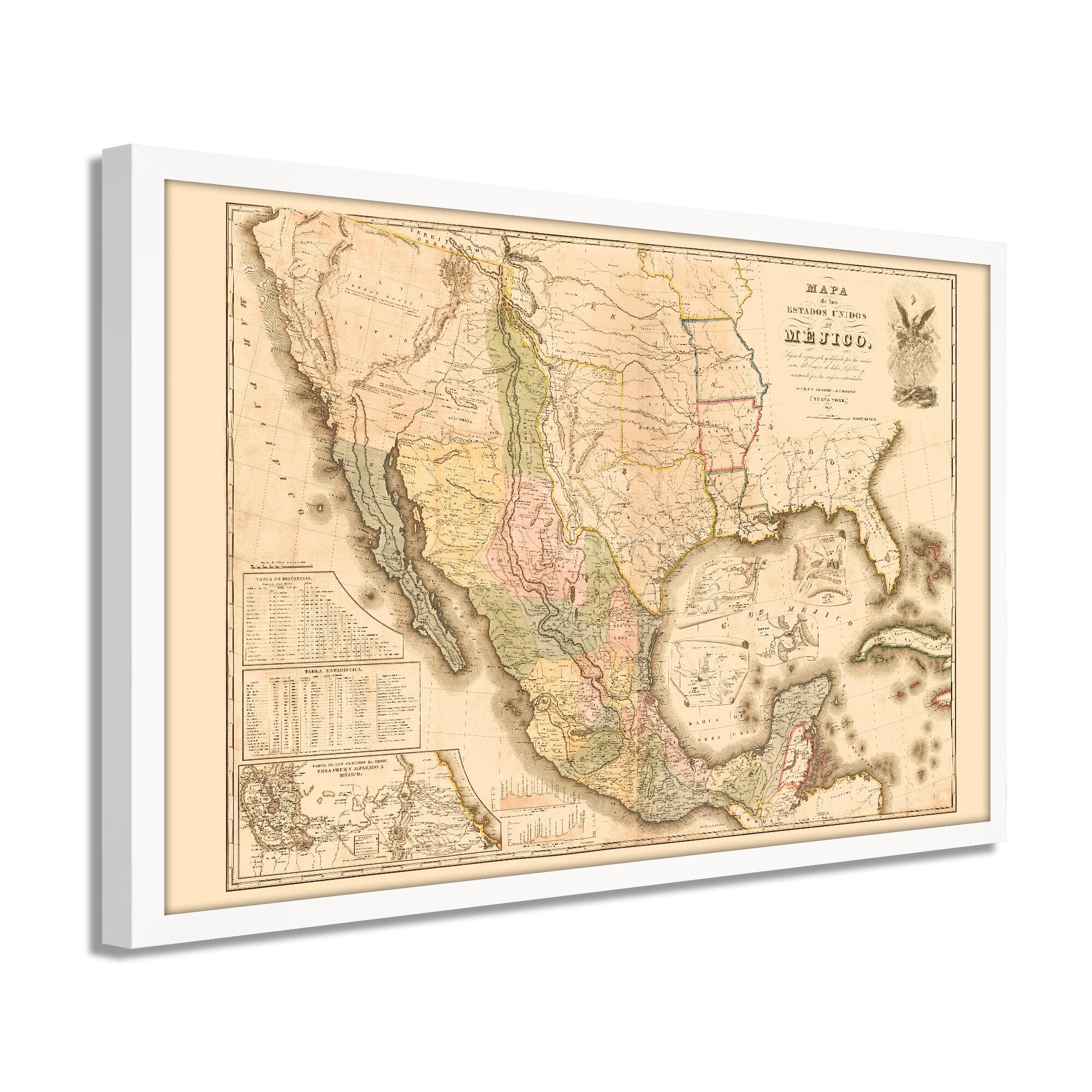 1847 Mexico Map Framed Vintage Mexico Wall Map History Map - Etsy