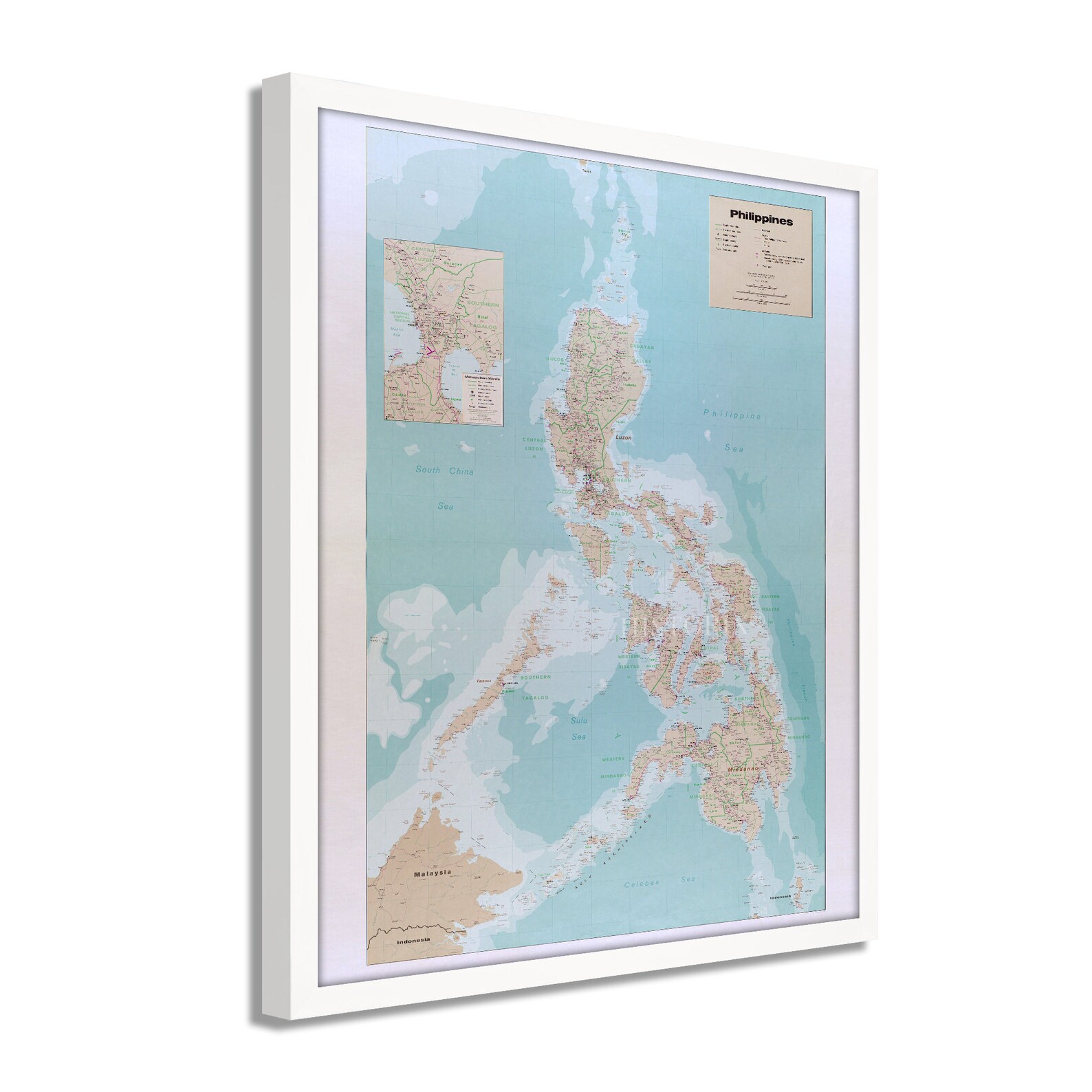 1990 Map of the Philippines - Framed Vintage Map of Philippines Wall ...
