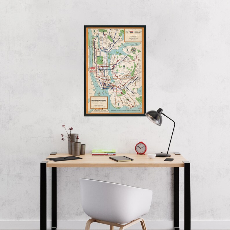 1954 New York City Subway Map Poster Vintage Map Wall Art - Etsy