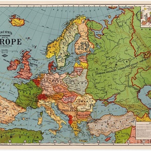 1925 Map of Europe - Vintage Map Europe Wall Art - Bacon's Standard Map ...