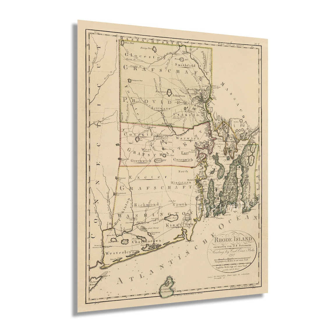 1797 Rhode Island Map Vintage Map of Rhode Island Wall Art Decor Old ...