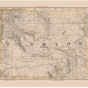 1891 Wyoming State Map Poster - Vintage Map of Wyoming State Wall Art ...