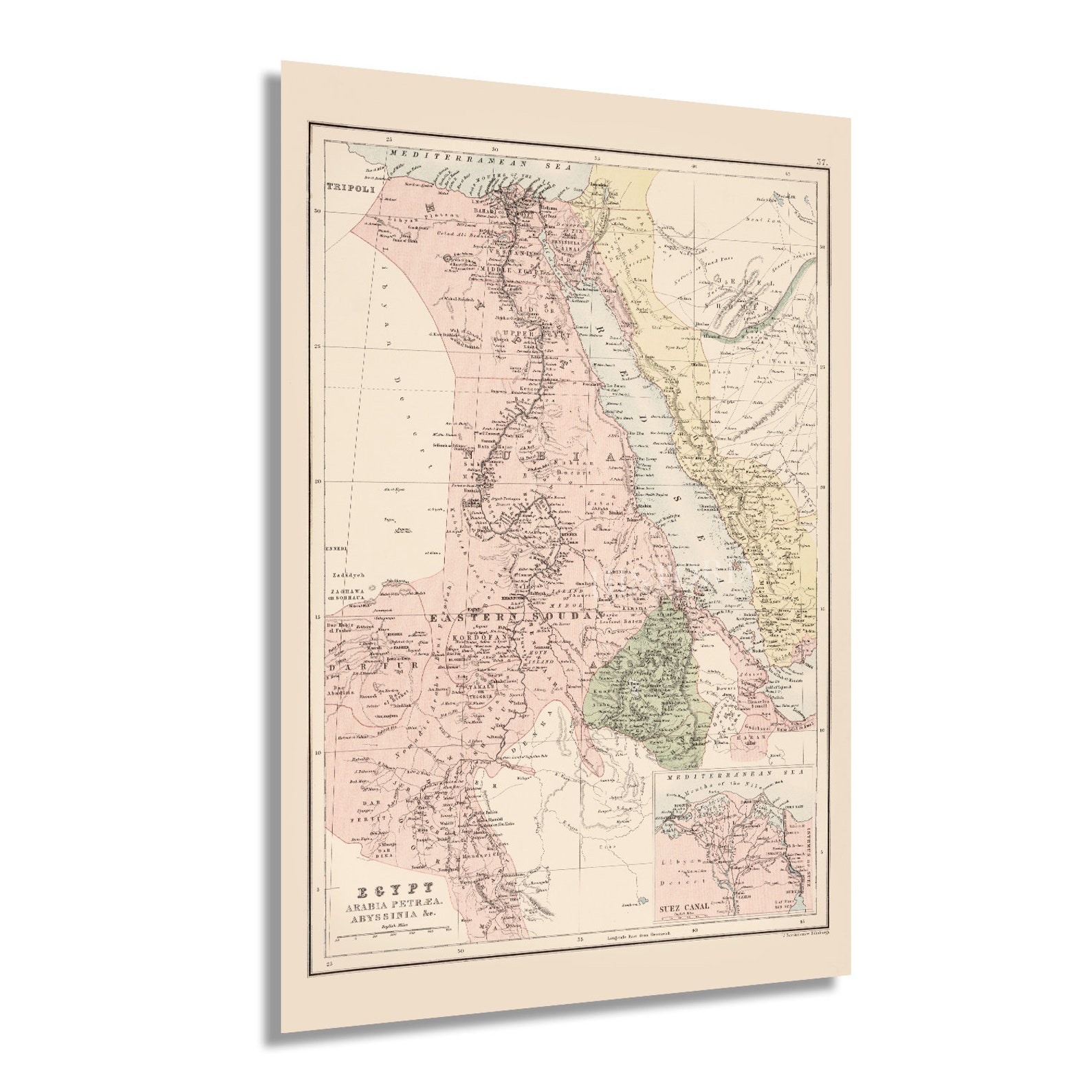 1885 Egypt Map Poster - Old Map of Ancient Egypt - History Map of Egypt ...