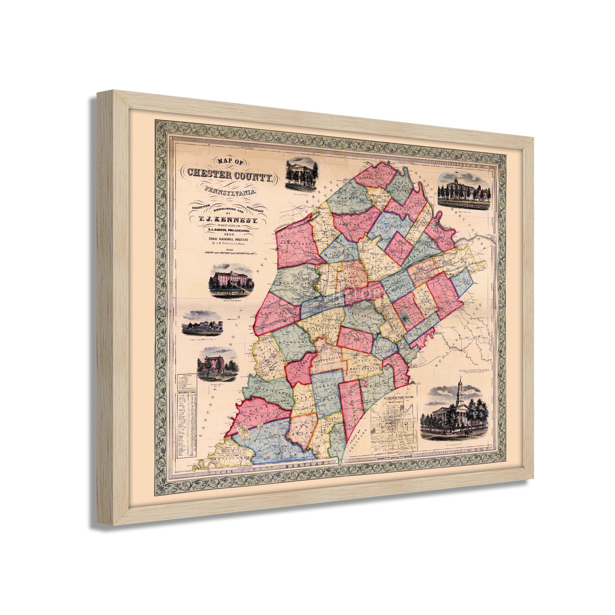 1856 Map of Chester County PA Framed Vintage Pennsylvania - Etsy