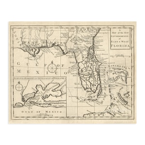 1763 East & West Florida Map Vintage Map Wall Art A Map of - Etsy