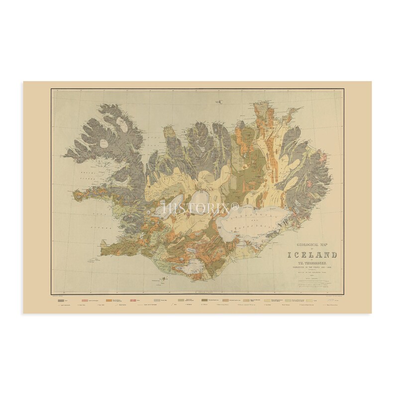 1901 Iceland Map Poster Geological Map of Iceland Poster - Etsy