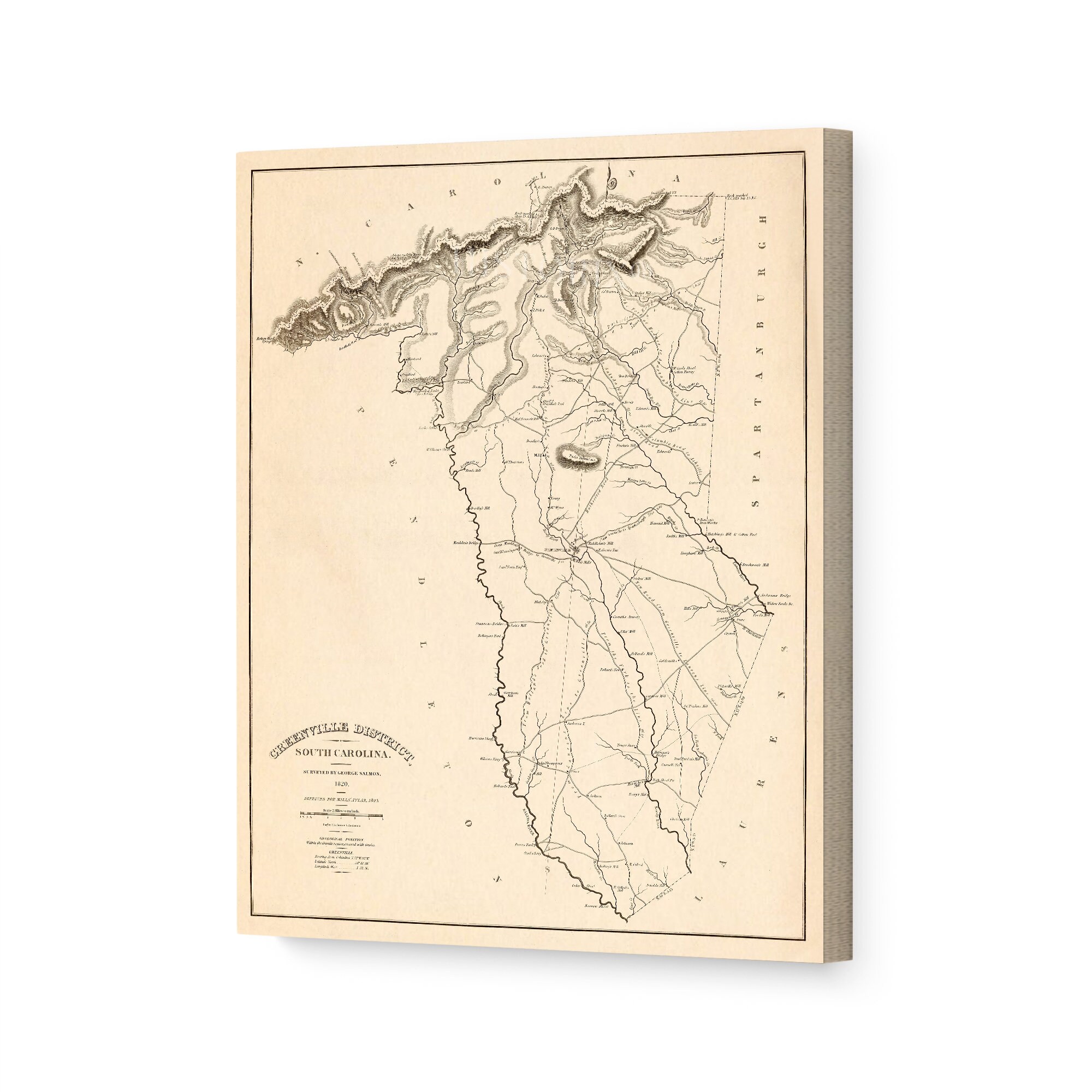 1825 Mapa de Greenville SC Canvas Art Canvas Wrap Vintage Greenville ...