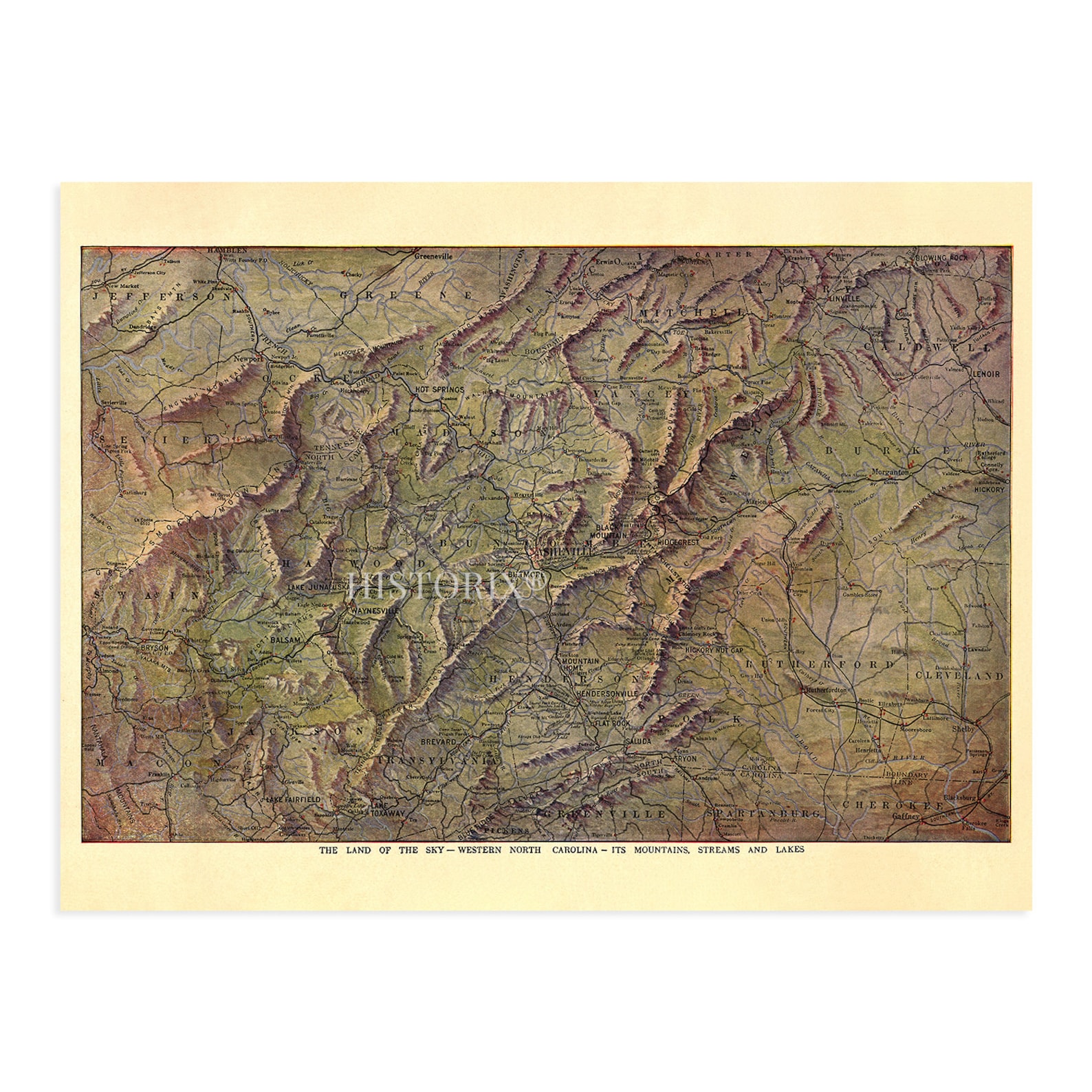 1917 Western North Carolina Map - Old Map of Land of the Sky - History ...