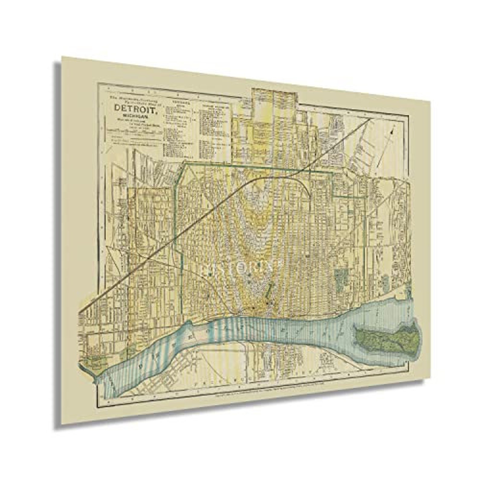 1895 Map of Detroit Michigan - Vintage Detroit Map - Old Detroit City ...