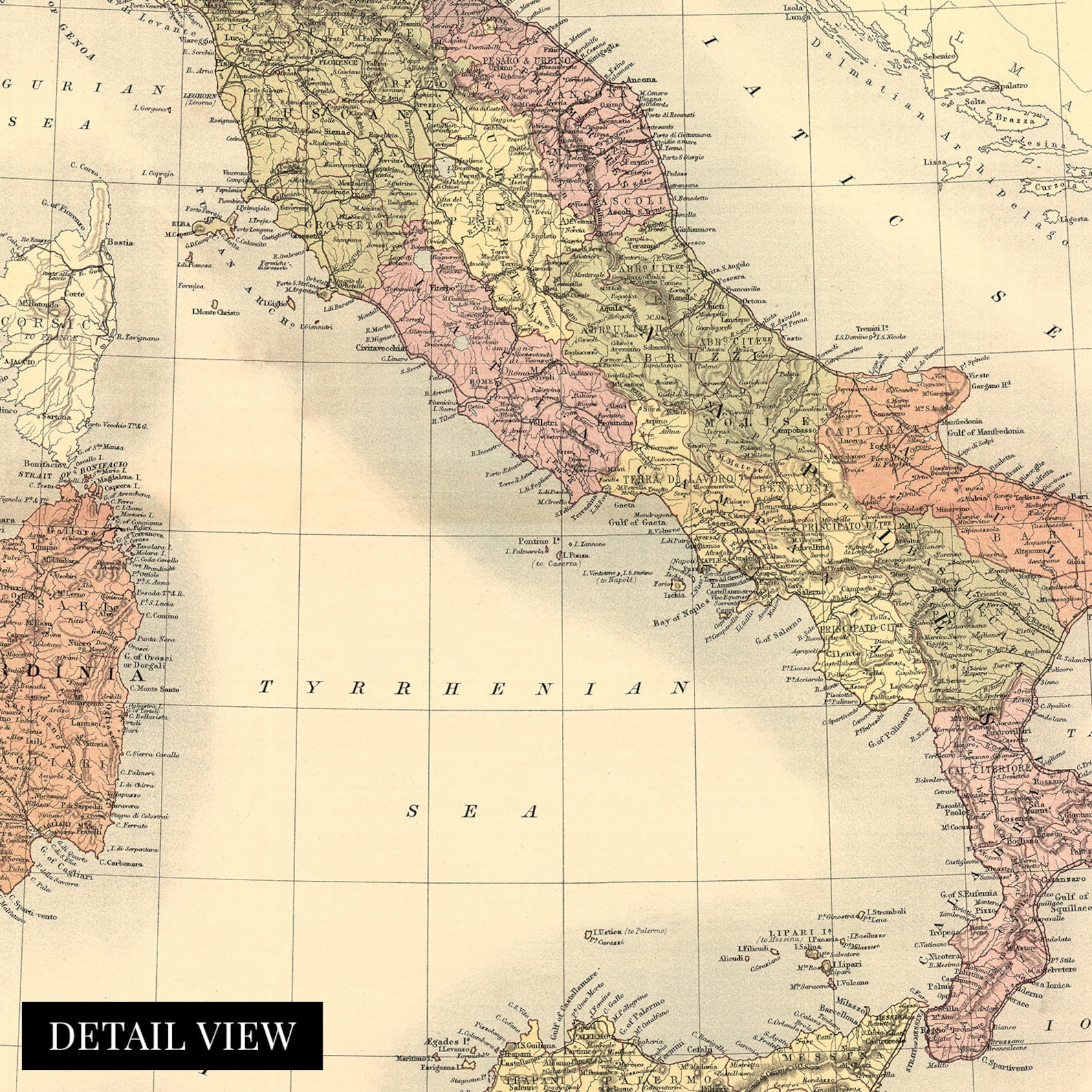 1890 Italy Map - Vintage Poster Map of Italy - History Wall Map of ...