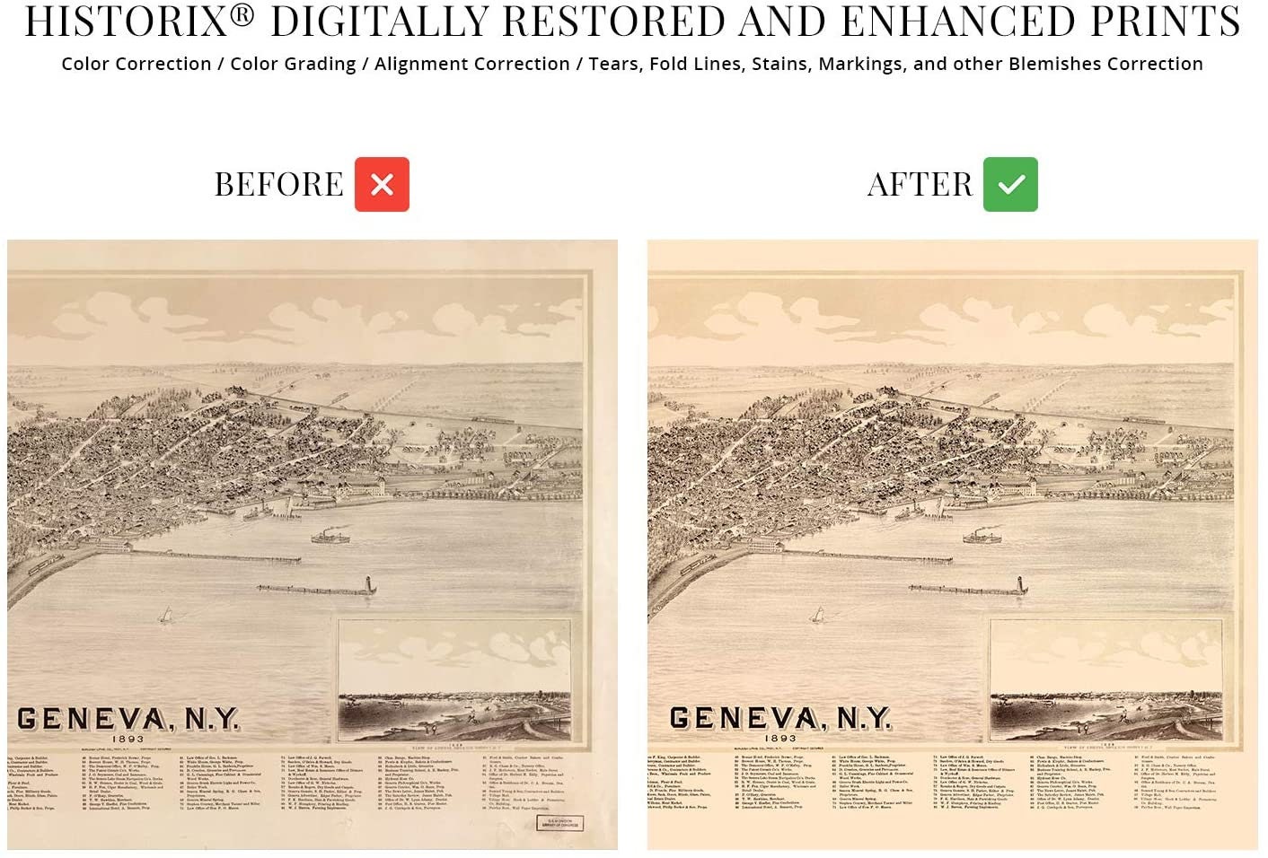 1893 Geneva New York Poster Map - Vintage Map of Geneva Wall Art - Old ...