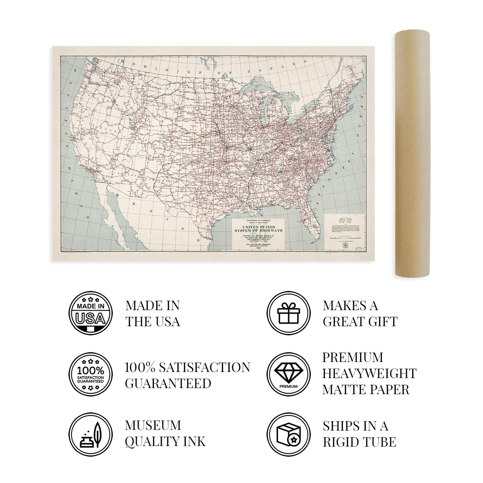 1950 United States Map System of Highways Old Map of the - Etsy