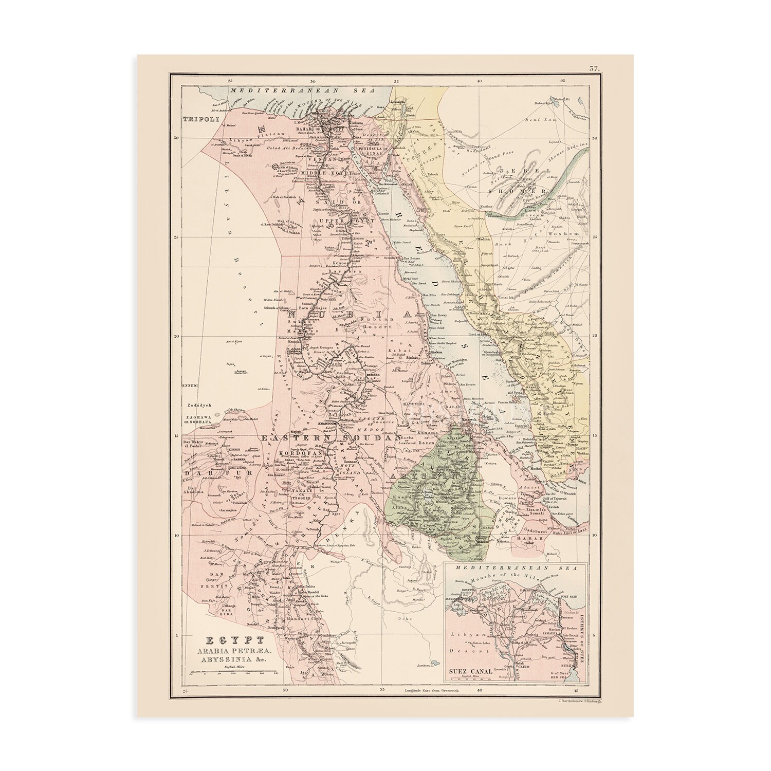 1885 Egypt Map Poster - Old Map of Ancient Egypt - History Map of Egypt ...