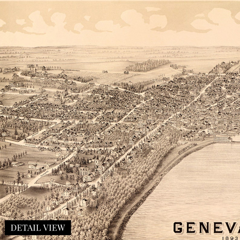 1893 Geneva New York Poster Map Vintage Map of Geneva Wall - Etsy