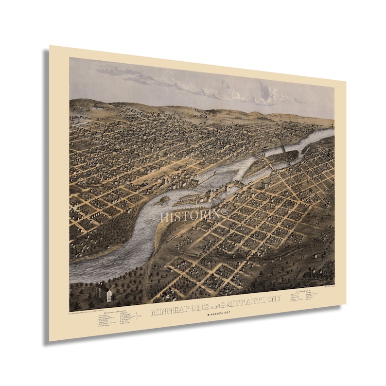 1867 Minneapolis & Saint Anthony Minnesota Map - Map of Minneapolis ...