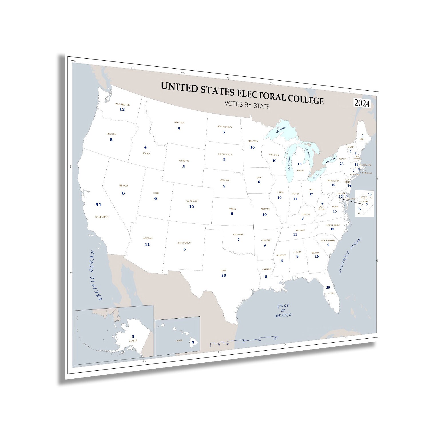 2024 Updated United States Electoral College Votes by State Map Poster ...