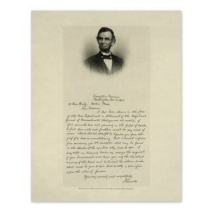 1892 Abraham Lincoln Photo Print Vintage Letter From President Abraham ...