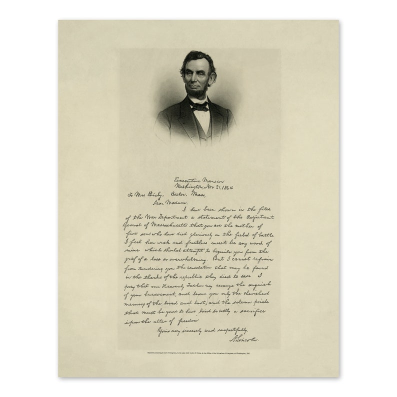 1892 Abraham Lincoln Photo Print Vintage Letter From President Abraham ...