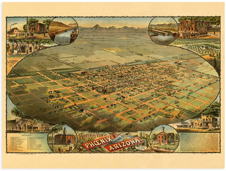 1885 Phoenix Arizona Map - Vintage Map of Phoenix Arizona Wall Art ...