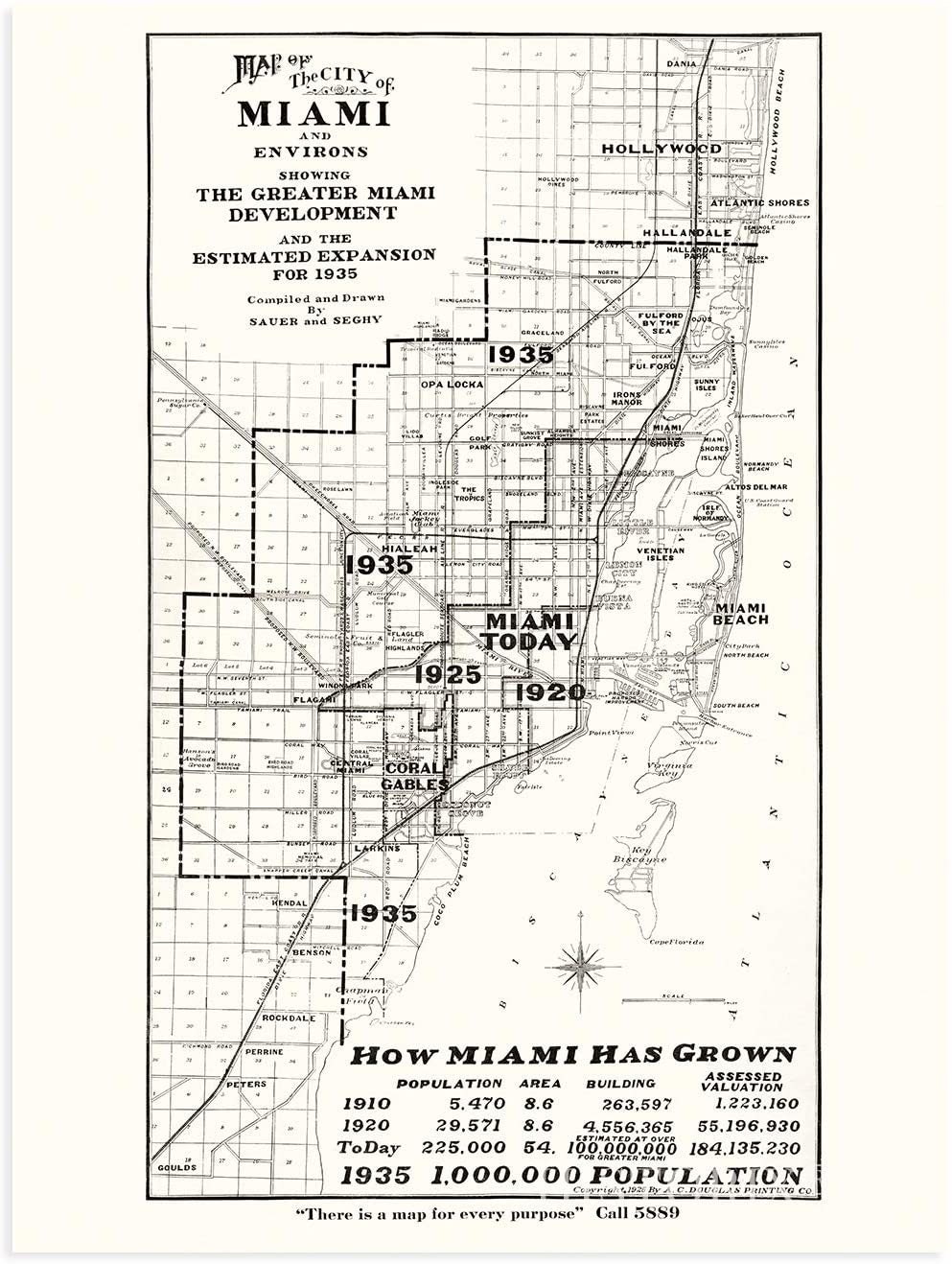 1925 Miami Map Poster Vintage Map of Miami Florida Map of - Etsy