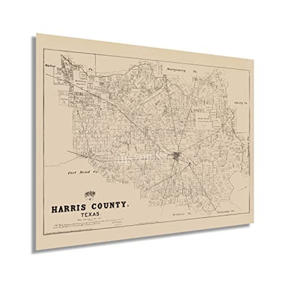 1879 Harris County Texas Map - Old Harris County Map - History Map of ...