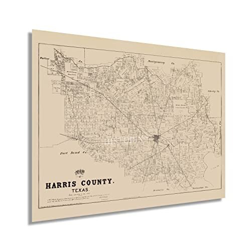 1879 Harris County Texas Map Old Harris County Map History Map of ...