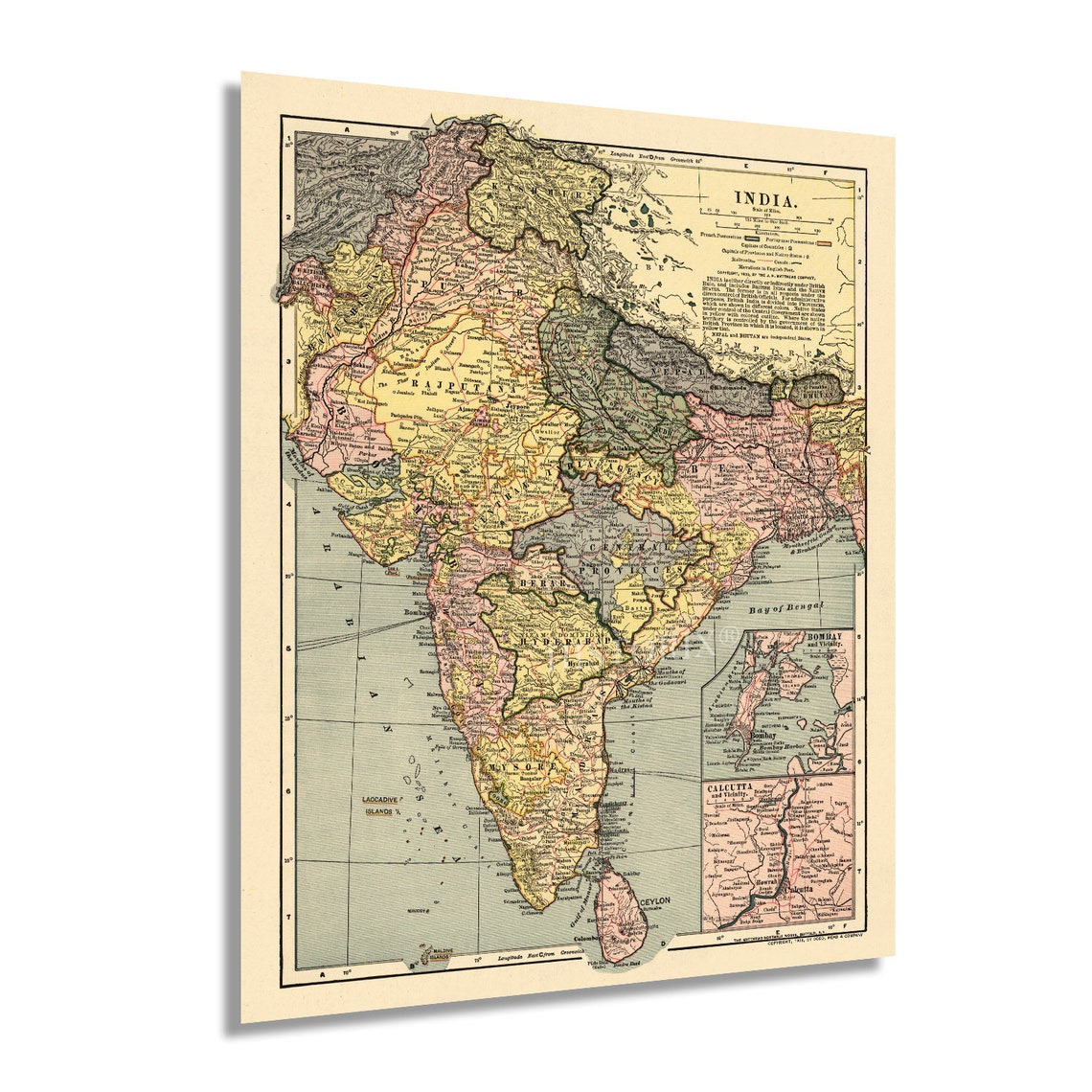 1903 India Map Poster Vintage Map of India Wall Art - Etsy