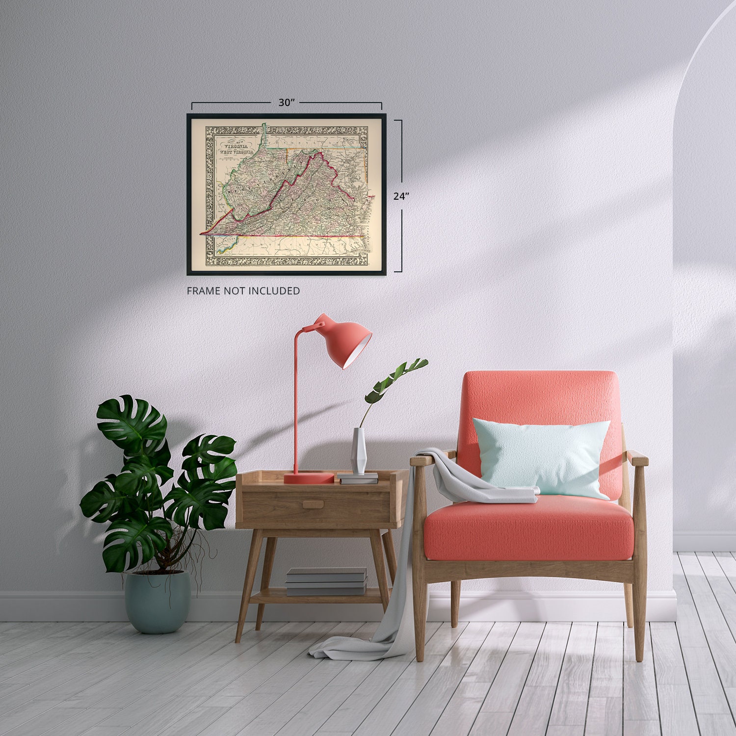 1863 Virginia and West Virginia Map Vintage Map of Virginia Poster and ...