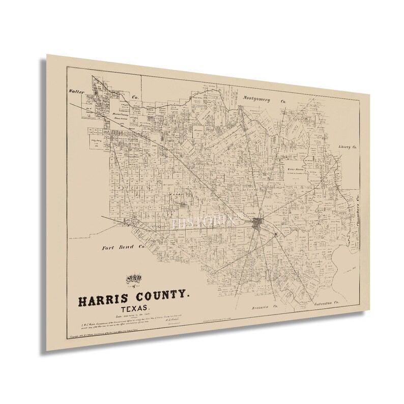 1879 Harris County Texas Map Old Harris County Map History | Etsy