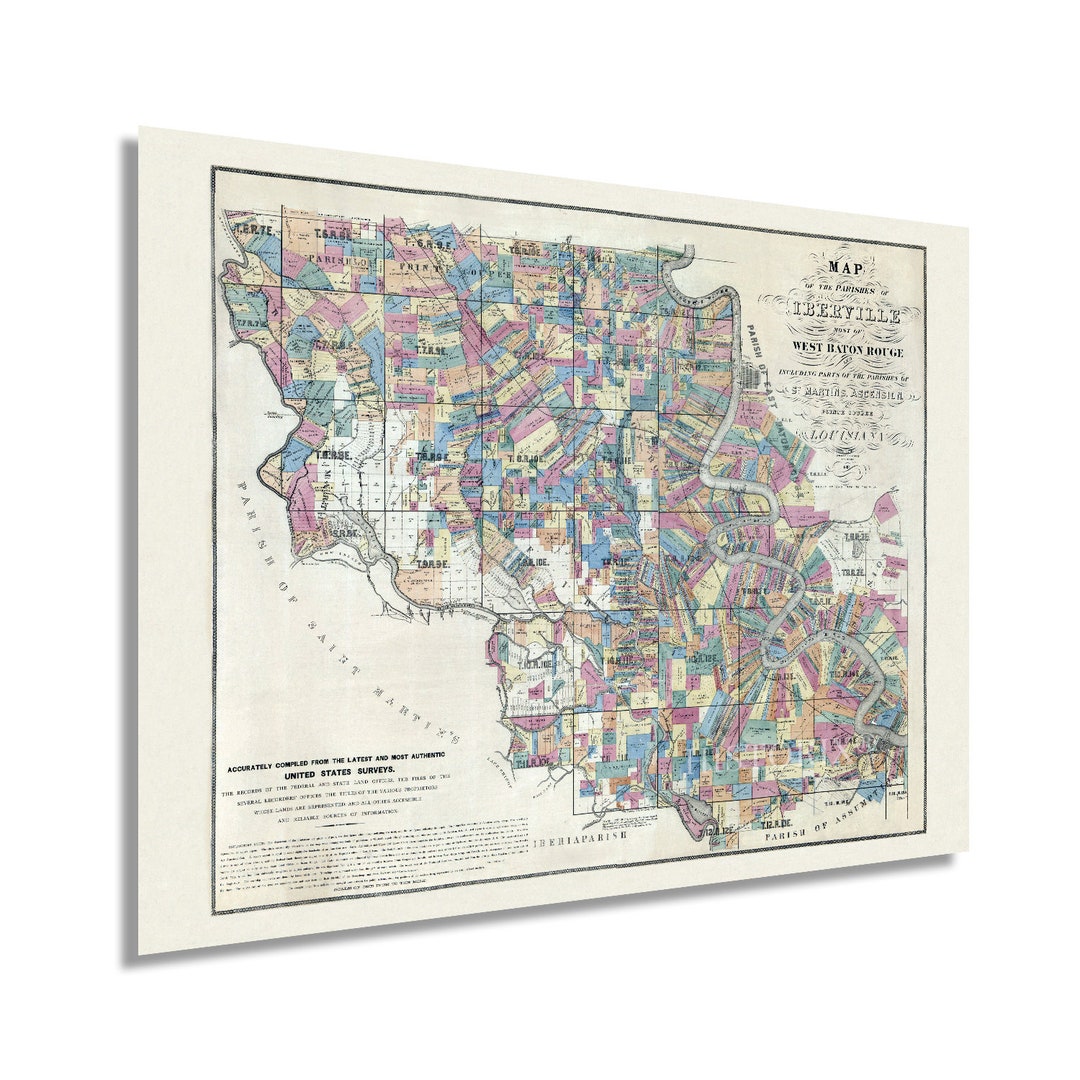 1883 West Baton Rouge Louisiana Map Old West Baton Rouge Map Wall Art ...