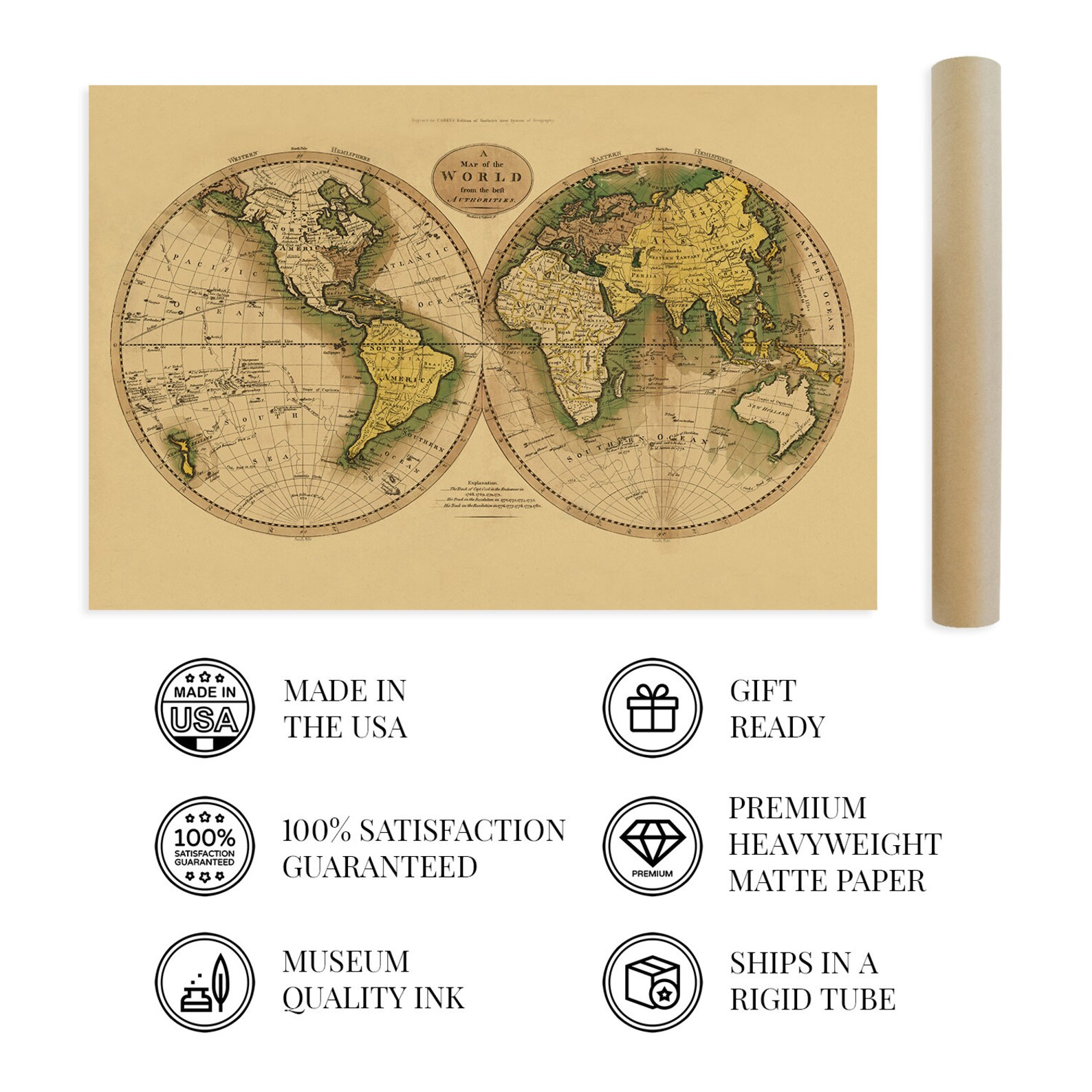 1795 Map of the World - Vintage Map Wall Art Decor - Large Vintage ...