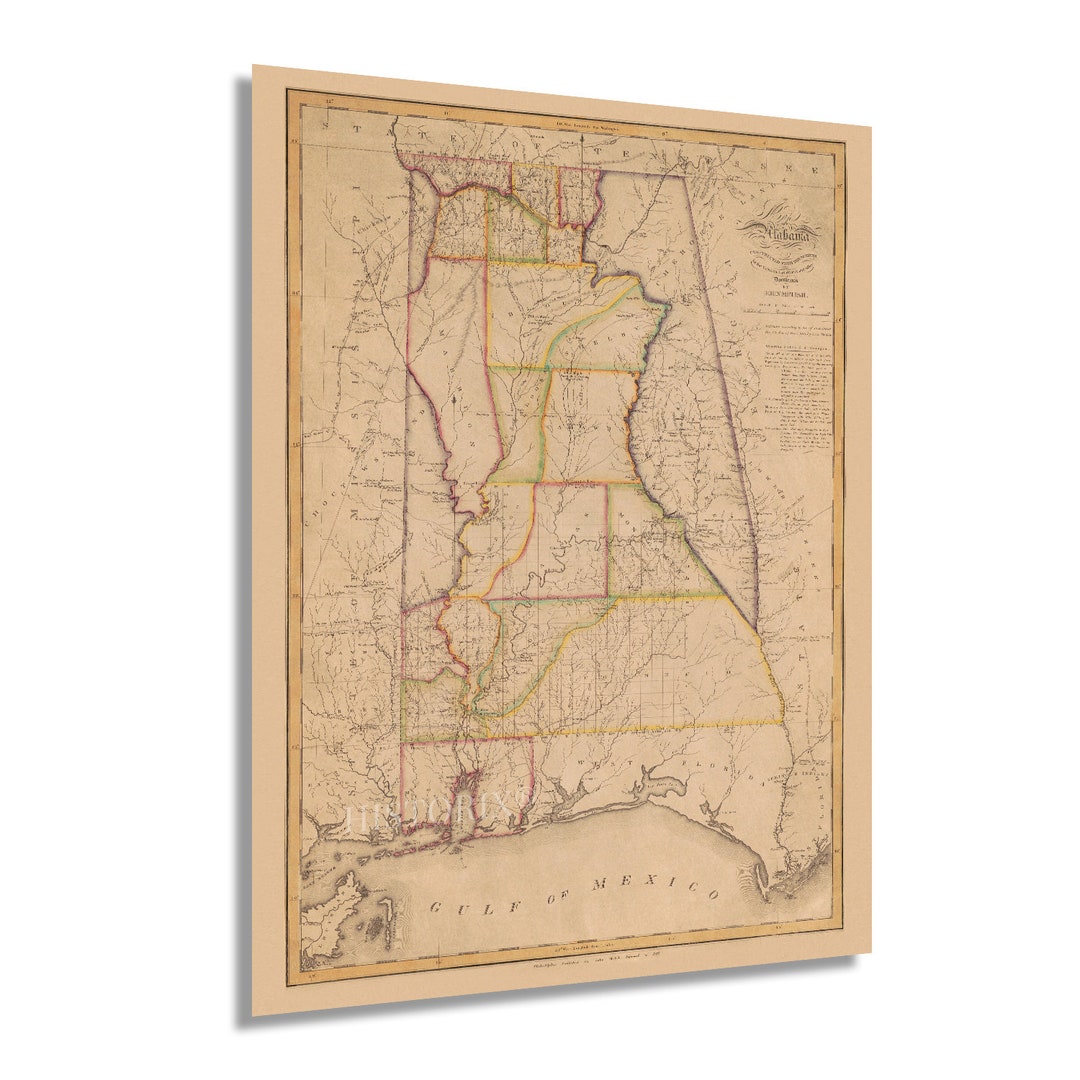 1819 Alabama State Map - Vintage Map of Alabama Wall Art - Old Alabama ...