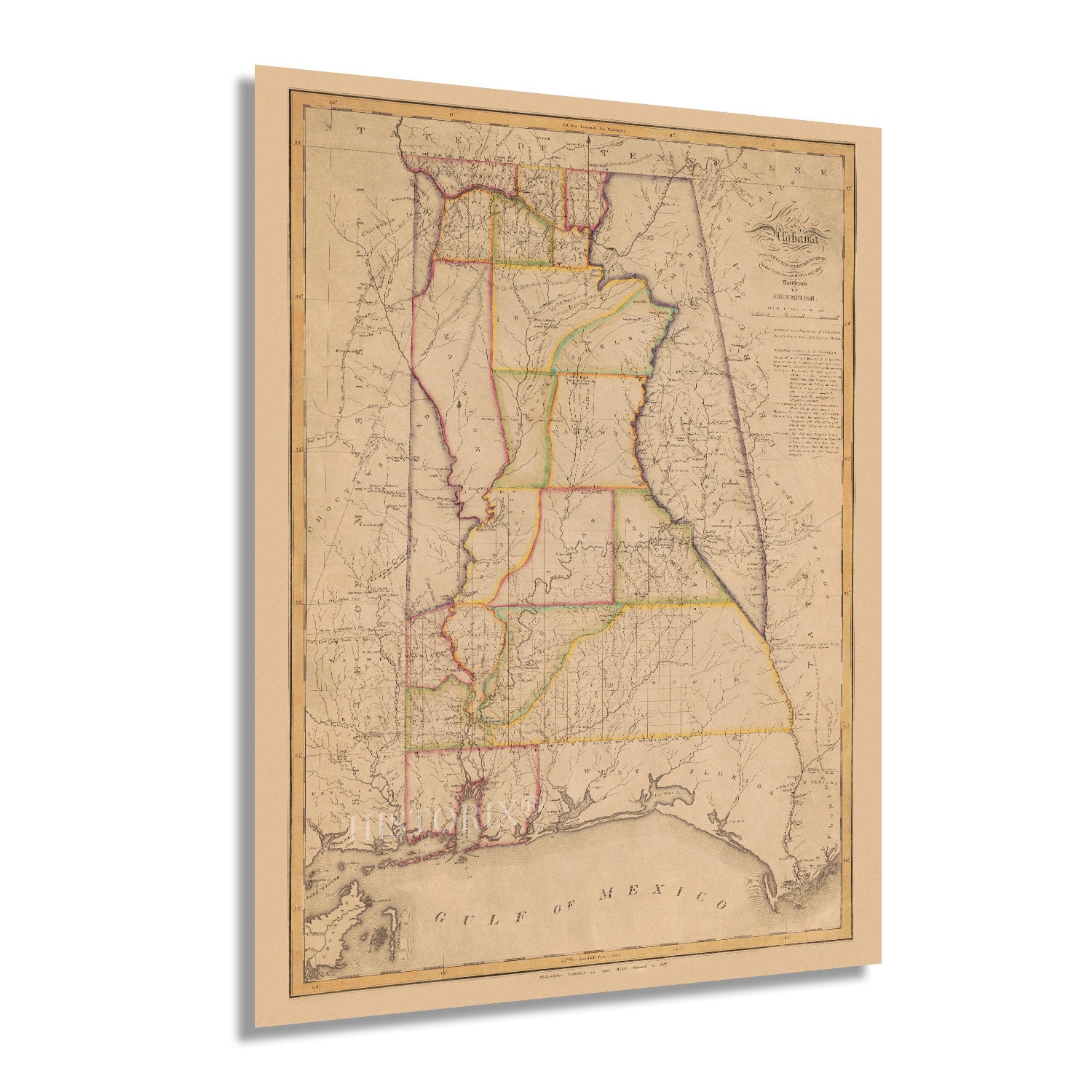 1819 Alabama State Map Vintage Map of Alabama Wall Art Old Alabama ...